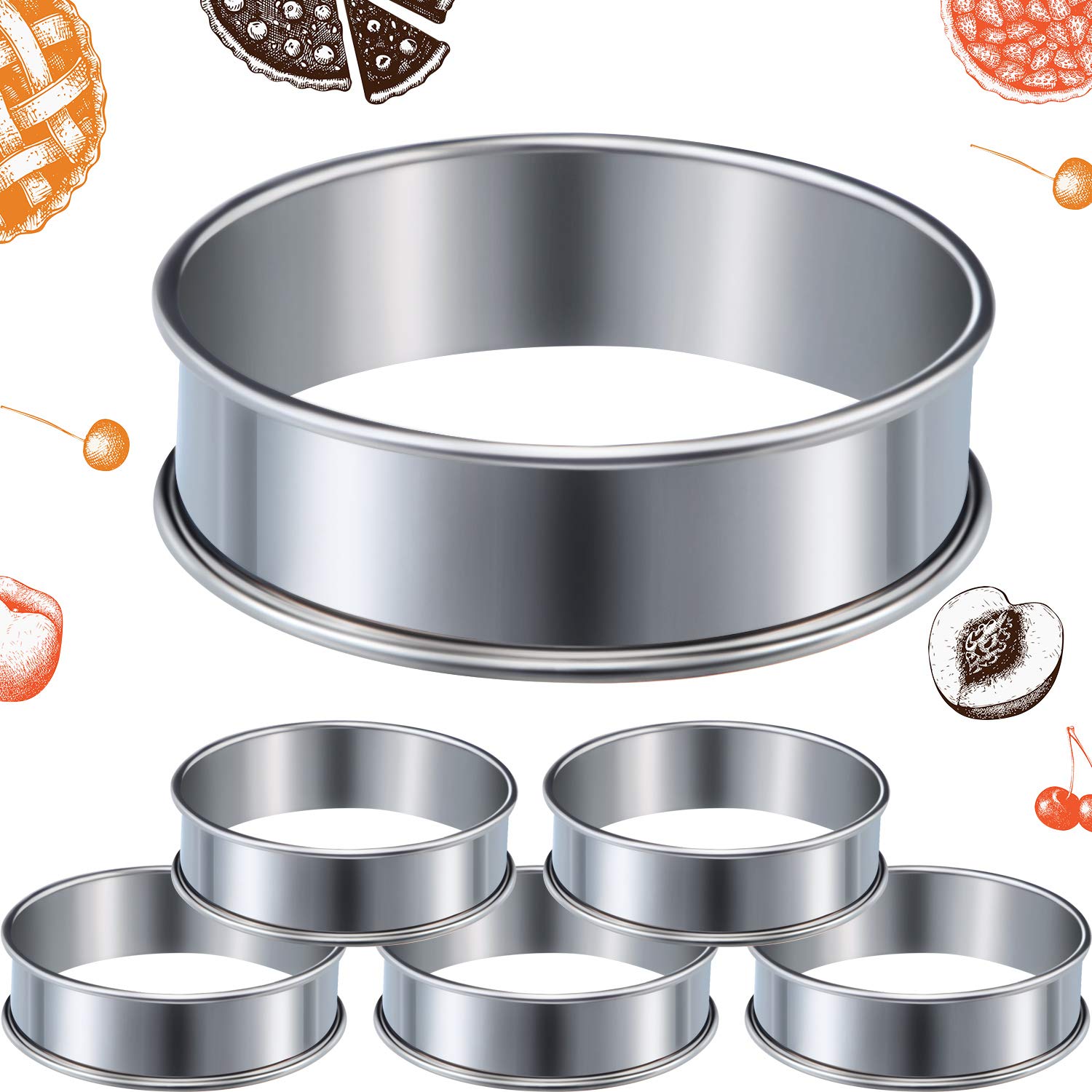 6 Pieces English Muffin Rings Crumpet Rings Double Rolled Tart Ring Stainless Steel Muffin Tart Rings Nonstick Metal Round Ring Mold for Home Food Making Tool, 3.15 Inch