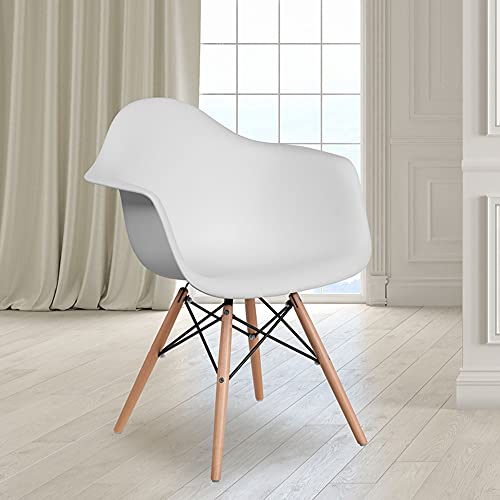 Flash Furniture 2 Pack Alonza Series White Plastic Chair with Wooden Legs