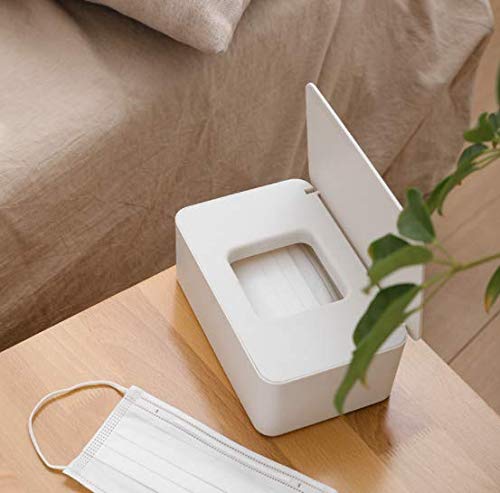 wastreake Wipes Dispenser Holder, Dustproof Tissue Storage Box Case Wet Wipes Dispenser Holder with Lid for Home Office Desk (White)