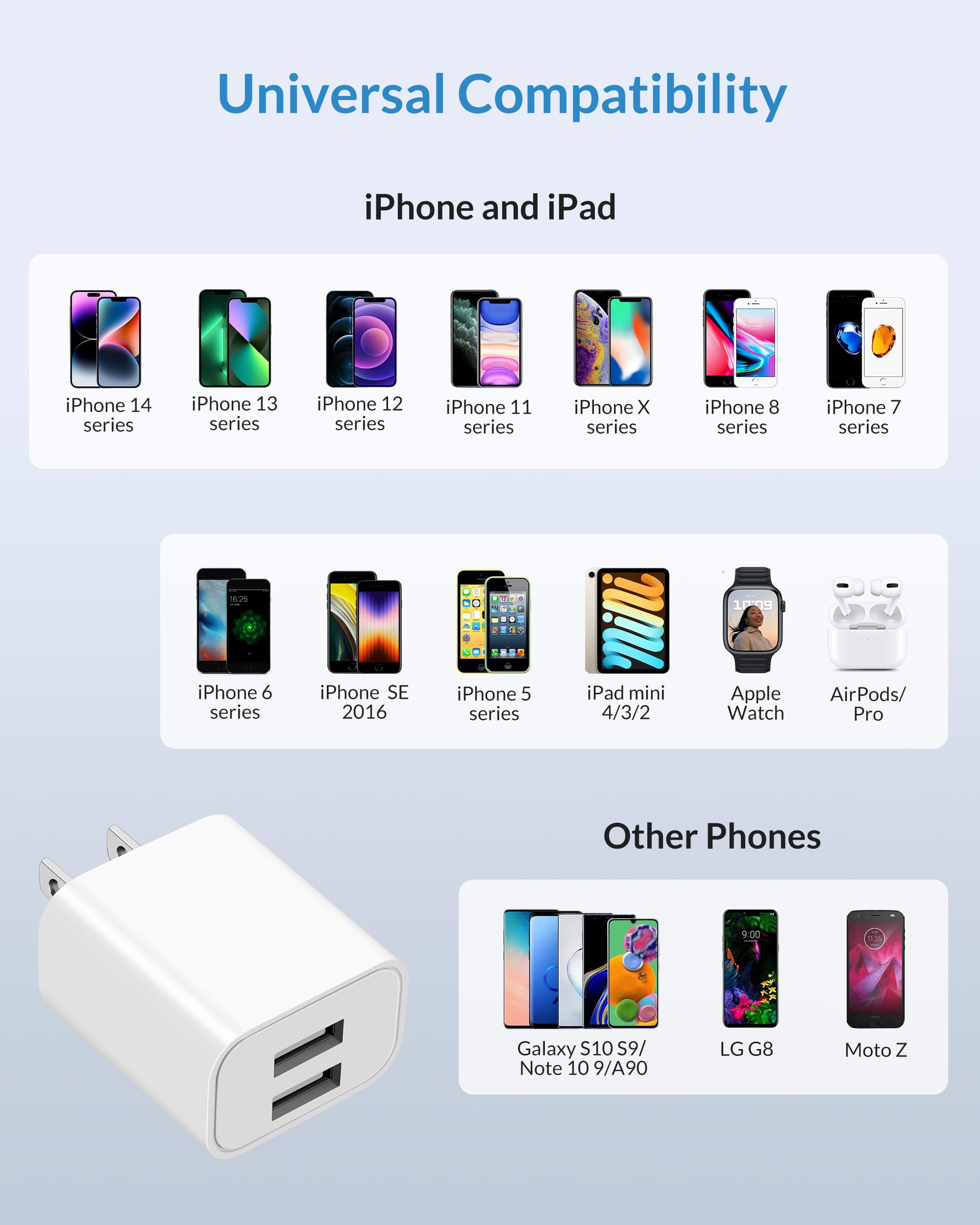 3Pack USB Charger Block, IRIRIKI 2.1A Dual Port USB Wall Charger Plug Power Adapter Fast Charging Block Cube Brick Box for iPhone 14 13 12 11 Pro Max XS XR X 8 7 6 6S SE, Samsung, LG, Android