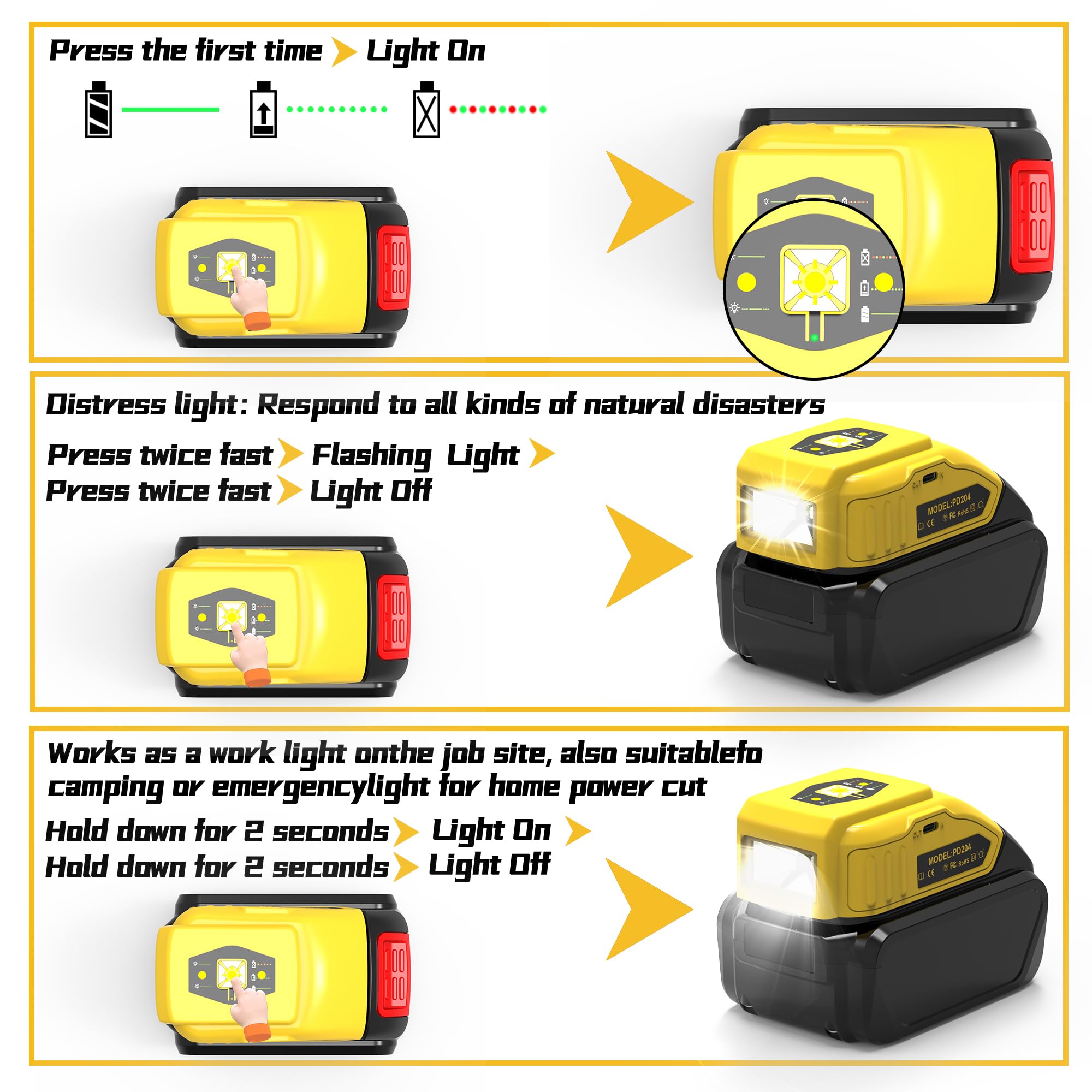 Rebicacate Portable USB Charger for Dewalt 20V Battery with USB C PD2.0 33W Output, Compatible with Dewalt Charger, Compatible with DCB204 DCB200 DCB205 Power Power Tools Lithium-Ion Battery