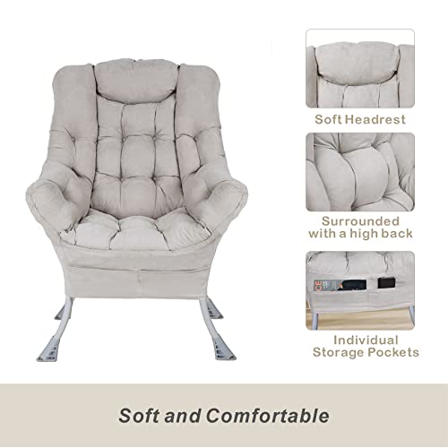 Explore Land Living Room Single High Back Lazy Chair Modern Upholstered Accent Chair (Golden Grey)