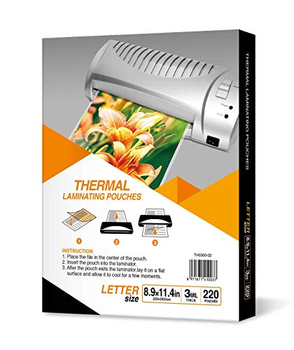 Everest Thermal Laminating Pouches, 8.9 x 11.4 Inches, 3 Mil Thick, 220 - Pack, Letter Size Sheets, Clear(TH0300-02)