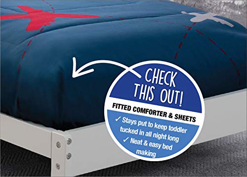Delta Children 4 Piece Toddler Bedding Set for Boys - Reversible 2-in-1 Comforter - Includes Fitted Comforter to Keep Little Ones Snug, Bottom Sheet, Top Sheet, Pillow Case - Airplane Flight Plan