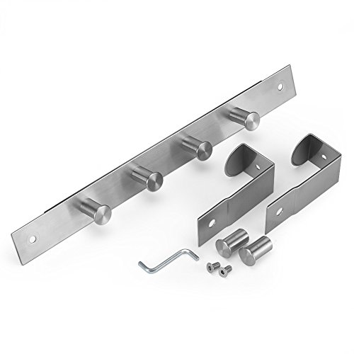 Flexzion Over The Door Hooks Organizer Stainless Steel - Removable Door Hanger Holder Rack with 6 Hooks for Bathroom Bedroom Kitchen Home Cubicle Cabinet Closet Clothes Coat Hat Belt Bag and Towel
