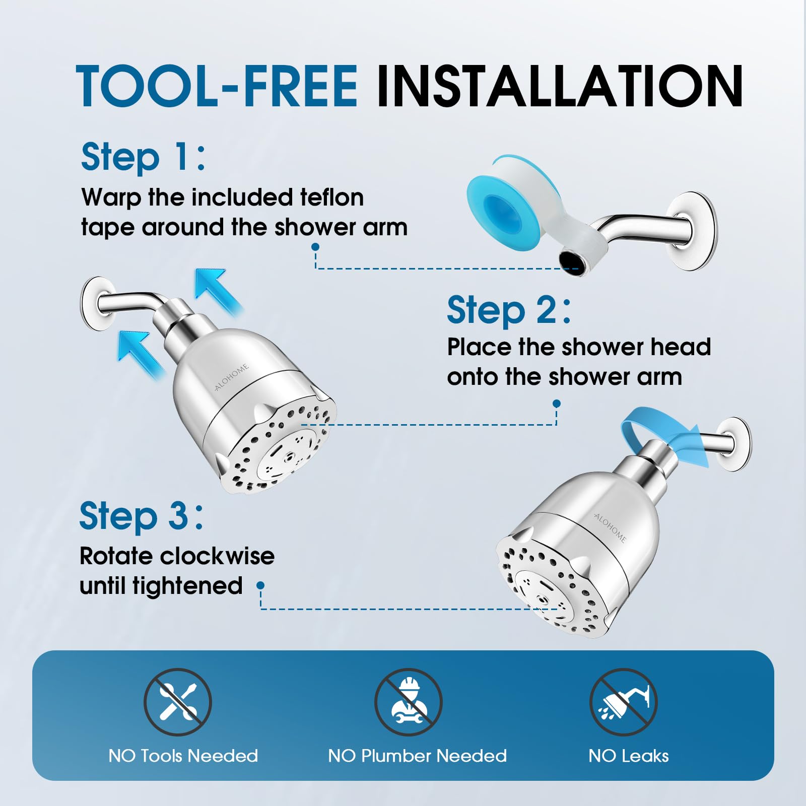 High Pressure Boosting Shower Head, ALOHOME 6 Powerful Spray Settings - Perfect for Low Water Pressure Homes, 3.6" Luxury Modern Chrome Finished Shower Head with 360° Adjustable Brass Ball Joint