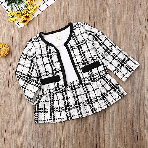 Rtnnsbbfcm Toddler Baby Girl Outfits Plaid Long Sleeve Tops Cardigan +Short Skirt Fall Winter Clothes