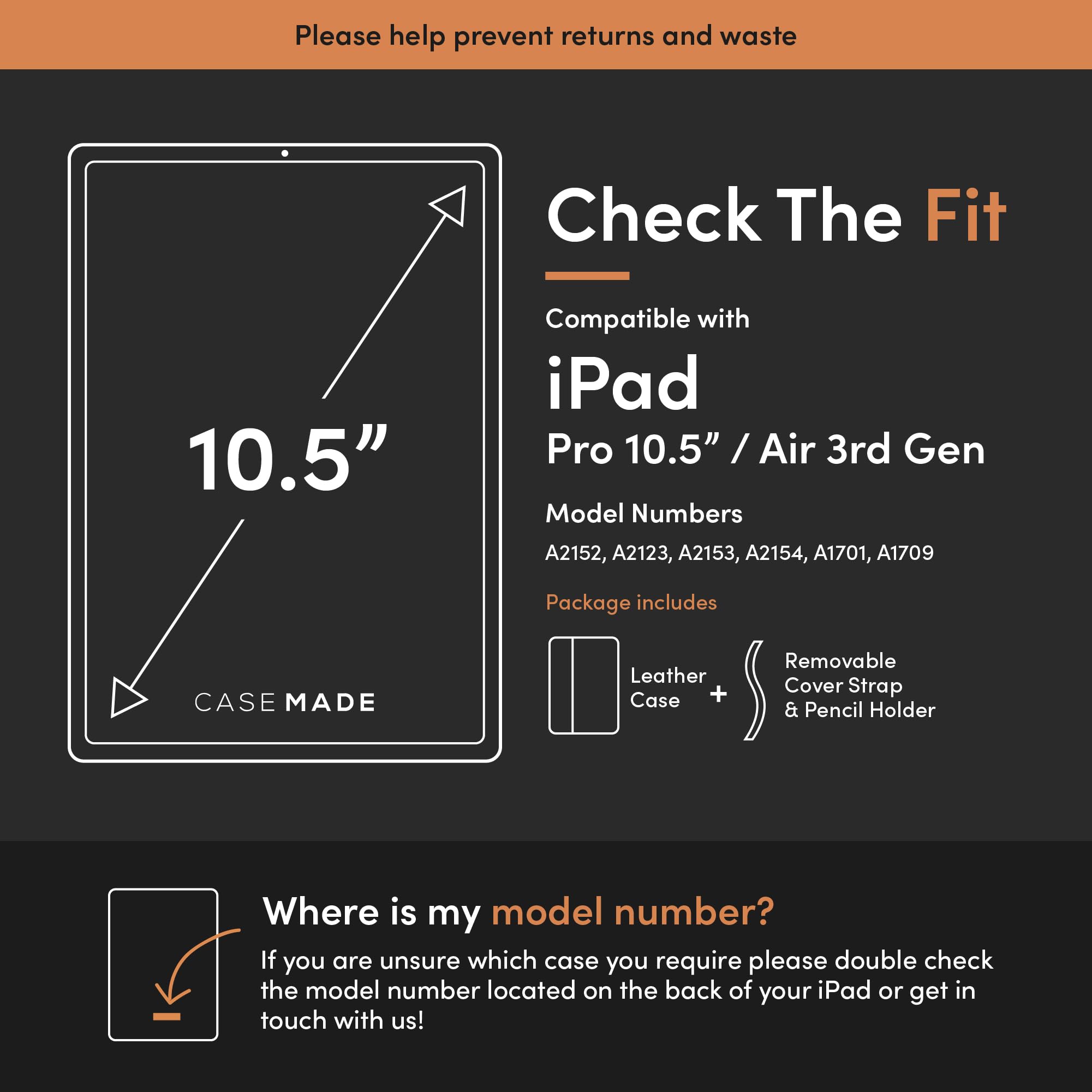 Casemade Real Leather Case Compatible with iPad Pro 10.5” / Air 3rd Gen (2019) - Full-Grain Leather Cover, Auto Sleep/Wake, Dual Stand Position (Tan)