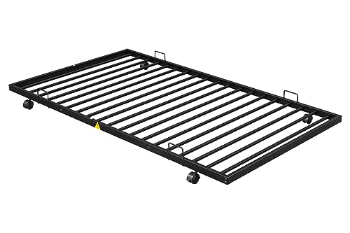 BIADNBZ Twin Over Full Bunk Bed with Trundle and 2 Built-in Ladders, Metal Heavy-Duty BunkBed Frame for Kids Teens Adults Bedroom, Black