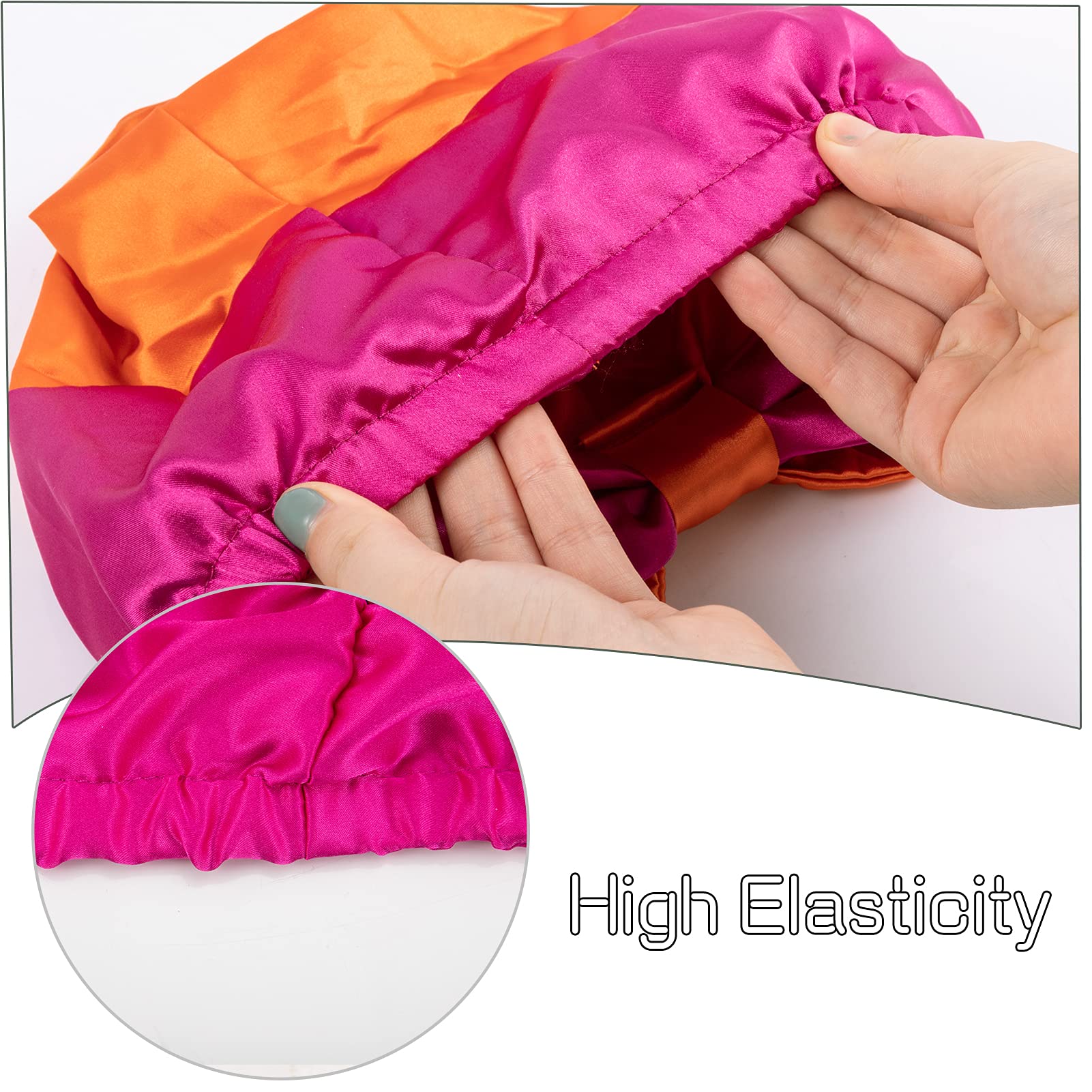 2pcs Non-slip Elastic Silk Bonnet Sleep Cap for Woman Girl Curly Long Hair
