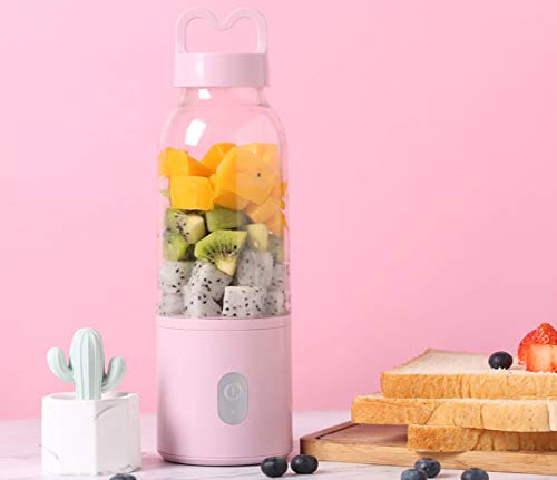 Portable Blender, Personal USB Mini Smoothie Blender, Electric Fruit Juicer Cup with Six Blades, 17oz Detachable Cup and 4000mAh Rechargeable Batteries, Small Travel bottles for shakes and smoothies (pink)