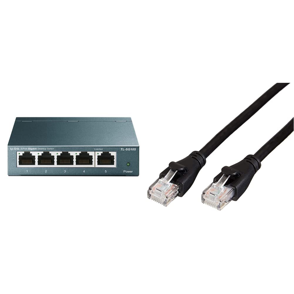 TP-Link 5 Port Gigabit Ethernet Switch and Amazon Basics Cat6 Ethernet Patch Cable Bundle