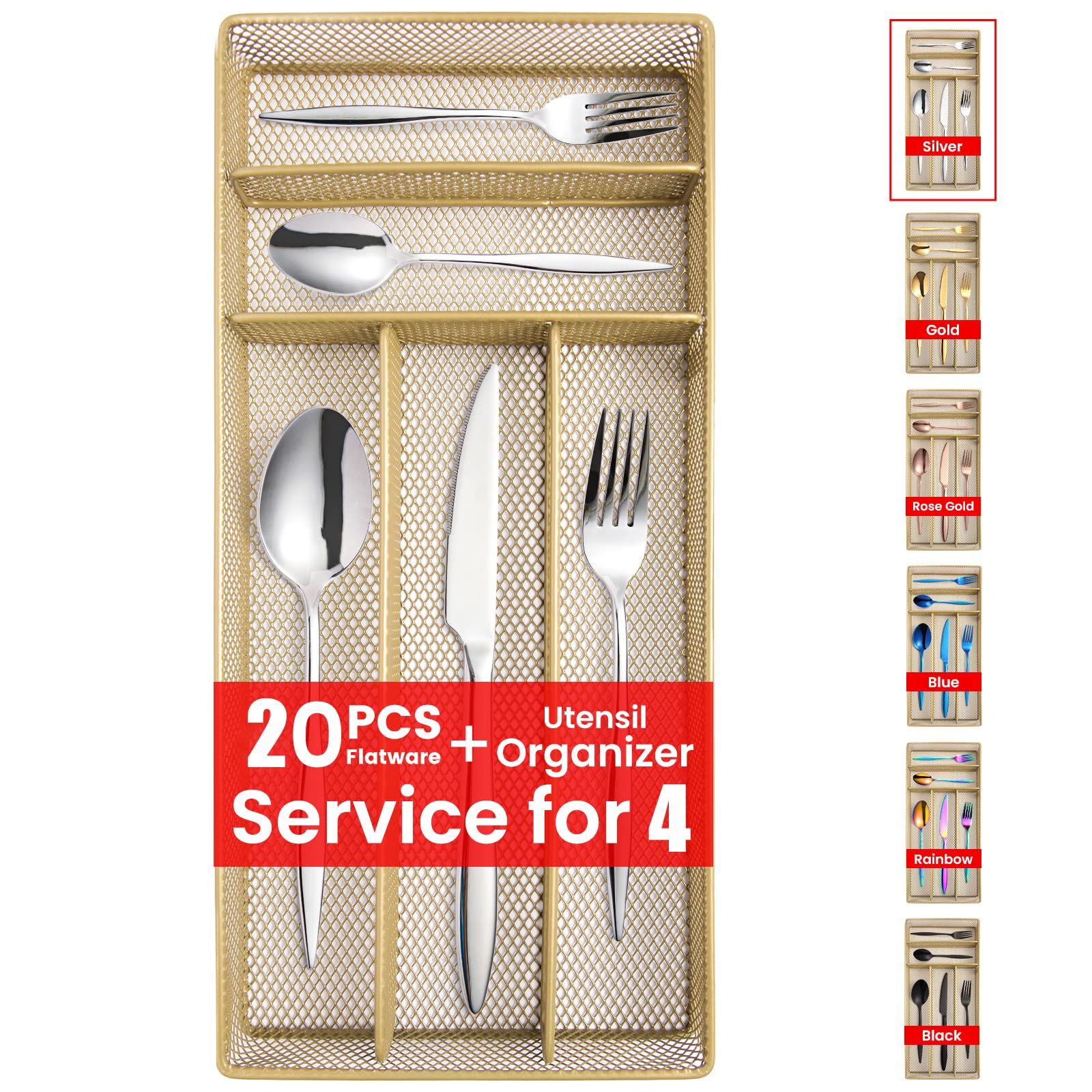 30 Pieces Silverware Set Serving for 6, Stainless Steel Flatware, Mirror Polished Utensil Cutlery, Resturant Home Kitchen Essentials Tableware, Include Knives Forks Spoons