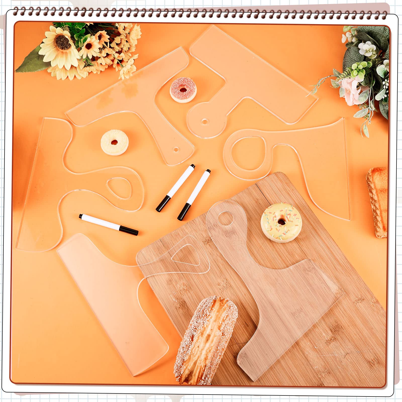 Frienda 6 Pcs Charcuterie Board Template Acrylic Router Template Cutting Board Template for Woodworking Thick Handle Template with 3 Pens Angled Curvy Stencils Guide Tools for Kitchen(Classic)