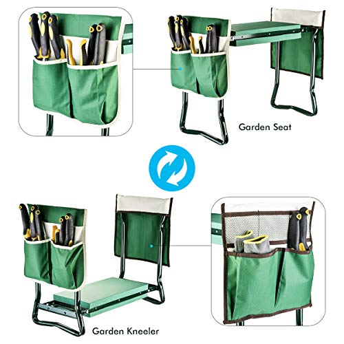 Garden Kneeler And Seat With 2 Bonus Tool Pouches - Portable Garden Bench EVA Foam Pad With Kneeling Pad for Gardening - Sturdy, Lightweight And Practical - Protect Knees And Clothes When Gardening