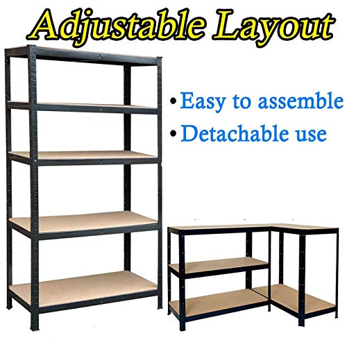Heavy Duty Storage Shelving Unit 175kg/ 386lbs Loading Capacity Per Shelf, 5-Tier Free Standing Shelving Unit for Kitchen Office Warehouse Garage Room, Black (H150 x W70 x D30 cm)