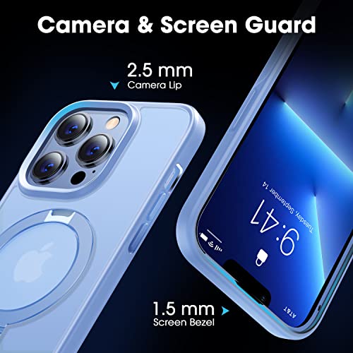CASEKOO for iPhone 13 Pro Max Case with Magnetic Invisible Stand [Military Drop Protection] [Compatible with MagSafe] Shockproof Slim Translucent Matte Phone Cases for Men Women 6.7 Inch 2021, Blue