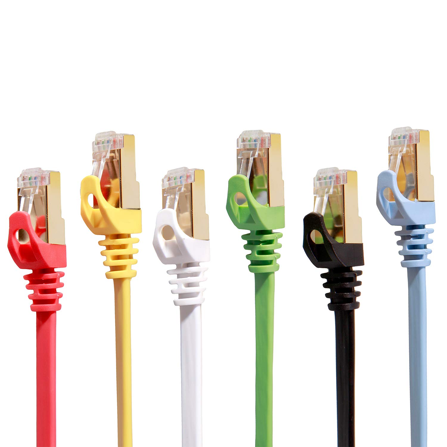 Cat 7 Shielded Ethernet Cable 5 ft 6 Pack (Highest Speed Cable) Cat7 Flat Ethernet Patch Cables - Internet Cable for Modem, Router, LAN, Computer - Compatible with Cat 5e，Cat 6 Network
