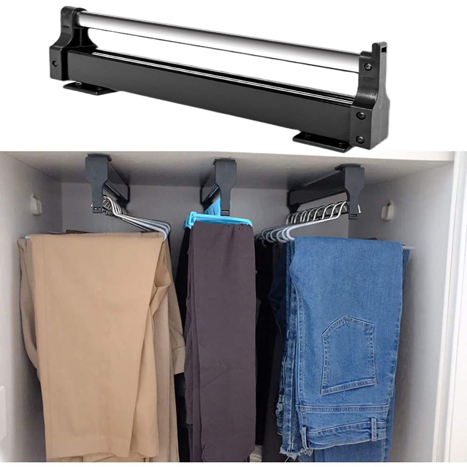 MAFAGE Pull Out Clothes Hanger Rail for Closet, Adjustable Heavy Duty Steel Clothes Storage Hanger Rack Bar for Pants Coats (292mm/11.5inch)