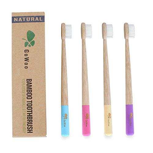 GoWoo 100% Natural Bamboo Toothbrush Soft - Organic Eco Friendly Toothbrushes with Soft Nylon Bristles, BPA-Free, Biodegradable, Dental Care Set for Men and Women, Pack of 4 (Soft)
