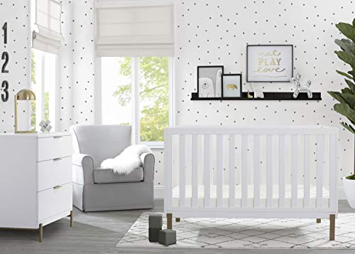 Delta Children Hendrix 4-in-1 Convertible Crib, Greenguard Gold Certified, Bianca White/Bronze