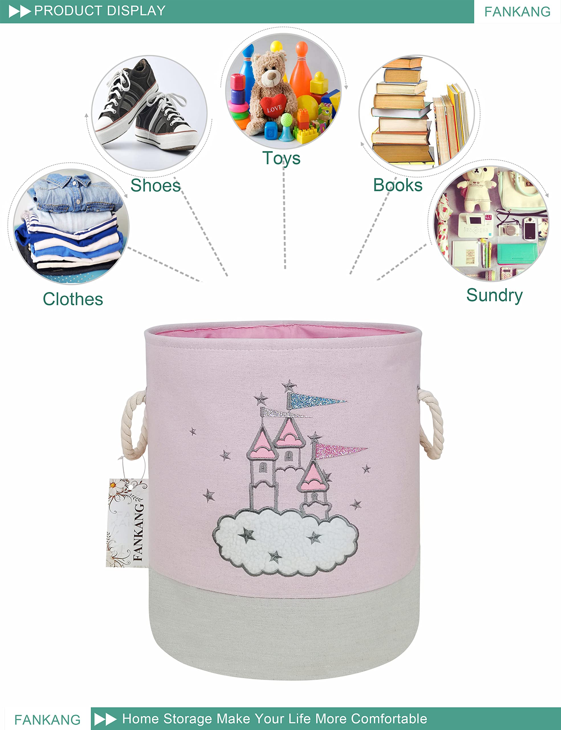 FANKANG Storage Baskets,Collapsible Convenient Nursery Hamper/Laundry Bin/Toy Collection Organizer for Kid's Room(Castle )