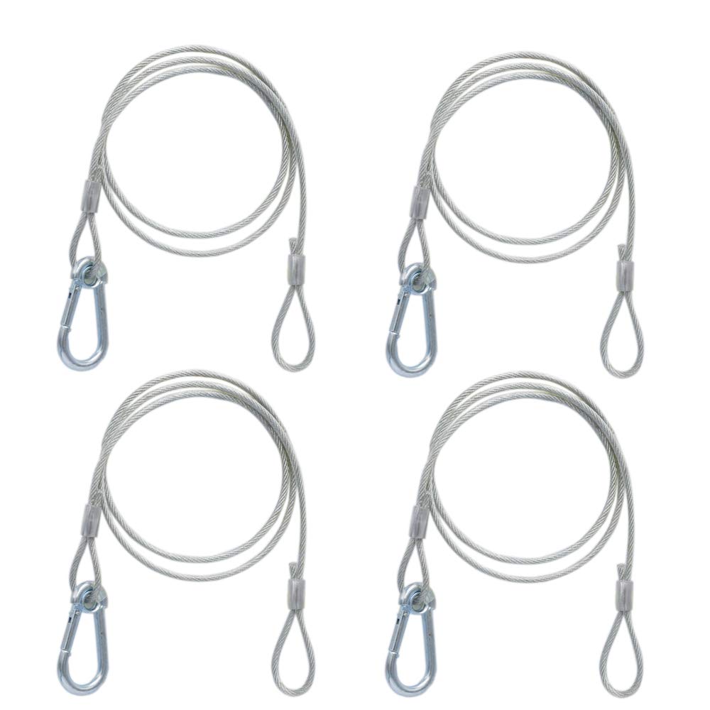 4 Pack Silver Safety Security Stage Light Stainless Steel Cables Rope with Buckle PVC 110lbs Load Duty 26.1” Diameter 4mm for Party Lights DJ Light Stage Lighting