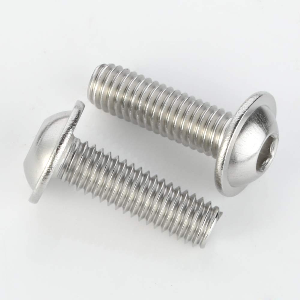 M6-1.0 x 25mm Flanged Button Head Socket Cap Screws, Stainless Steel 18-8 (304), Bright Finish, Full Thread, Allen Socket Drive, 25 PCS