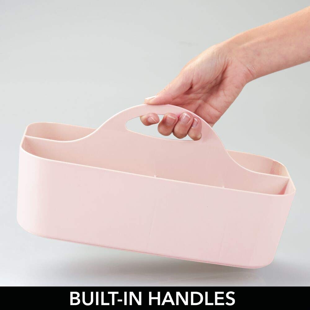 mDesign Plastic Portable Nursery Storage Organizer Caddy Tote - Divided Basket Bin with Handle - Holds Bottles, Spoons, Bibs, Pacifiers, Diapers, Wipes, Baby Lotion - Lumiere Collection - Light Pink