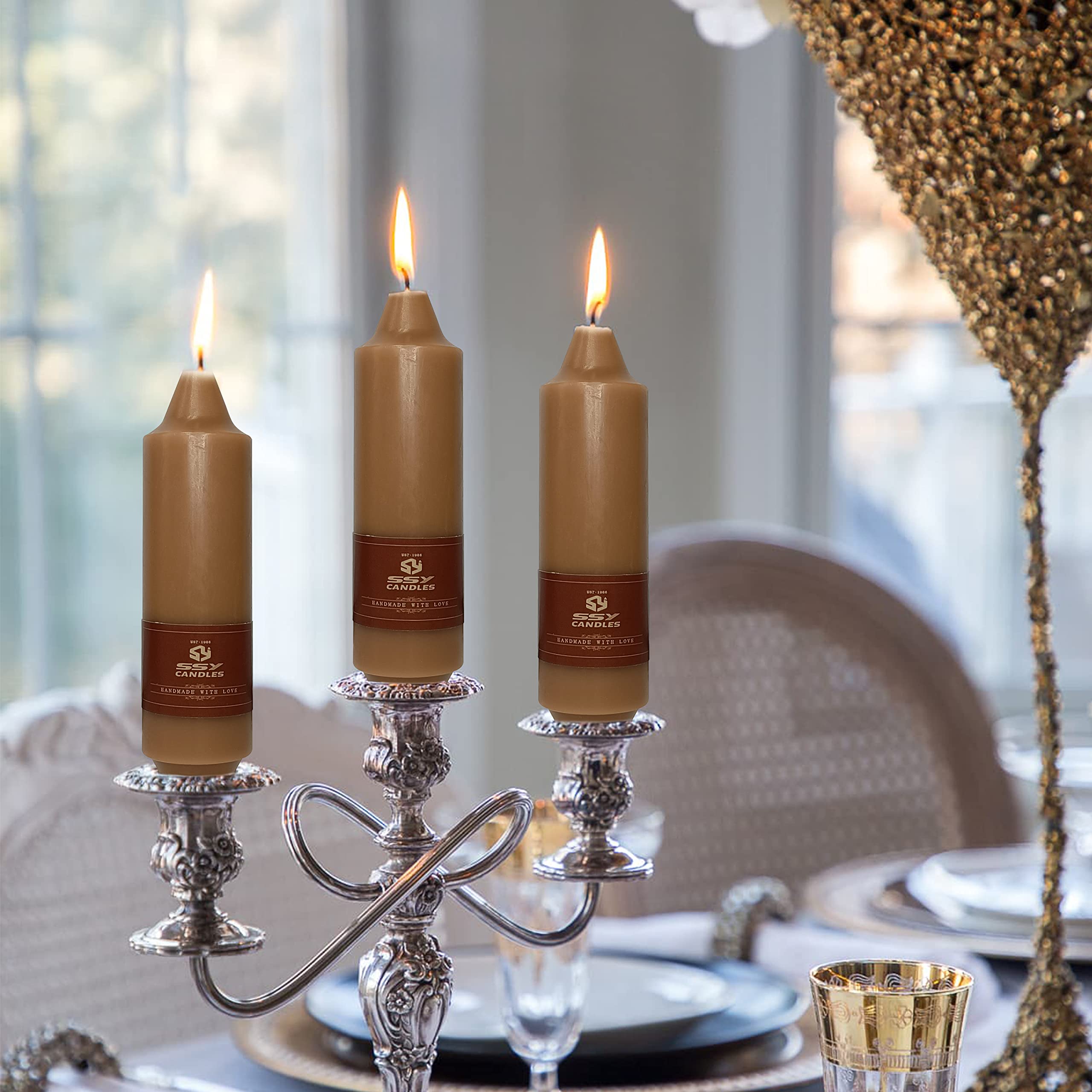 4 PCS Short Taper Candles Brown Candle Tapers Candle Sticks 5 inch for Dinner Household Wedding Party Home Décor Candles