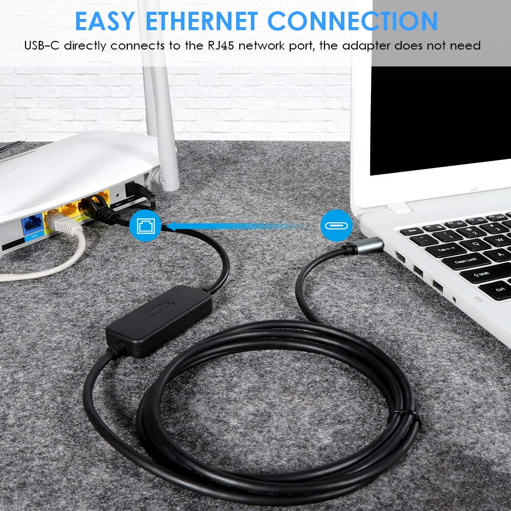 Moyina USB C to RJ45 Gigabit Ethernet Cable for MacBook Thunderbolt 3/Type-C, Windows, Chromebook, Surface Pro, Linux, Android Directly Connected to Switch, Router, Modem