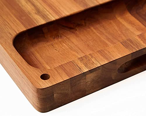Premium Large Acacia Wood Cutting Board for Kitchen. 1.5in Extra Thick Chopping Board with Juice Groove. Non slip Reversible Butcher Block Countertop & Charcuterie Board gift set