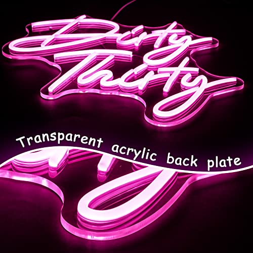 Alkkign Dirty Thirty Neon Sign 30th Birthday Party Neon Signs Dimmable Pink Letter LED Neon Lights USB Powered with Switch for Bedroom Wall Decor Bar Club Hotel Restaurant Party Wall Hanging Decoration