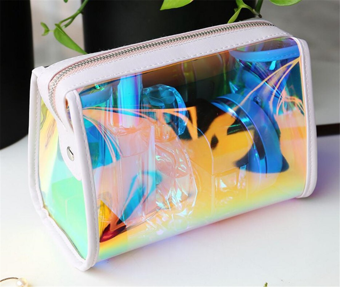 Susanki Holographic Transparent Makeup Case Clear Cosmetic Bag Organizer for Women