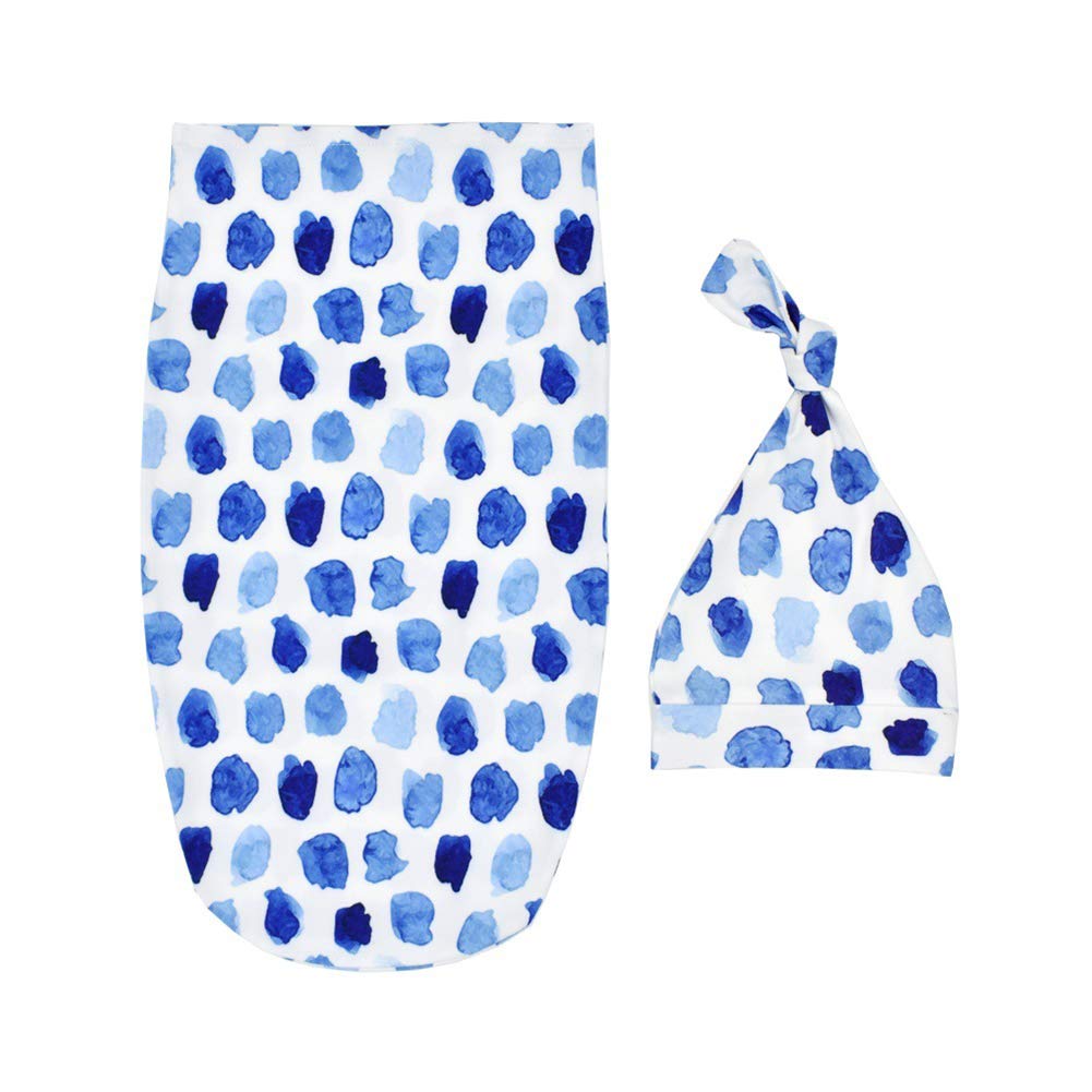 SuperiMan Hospital Swaddle Sack Hat Set,Receiving Blanket for Newborns Baby,Perfect for Girls and Boys (Blue Dots)
