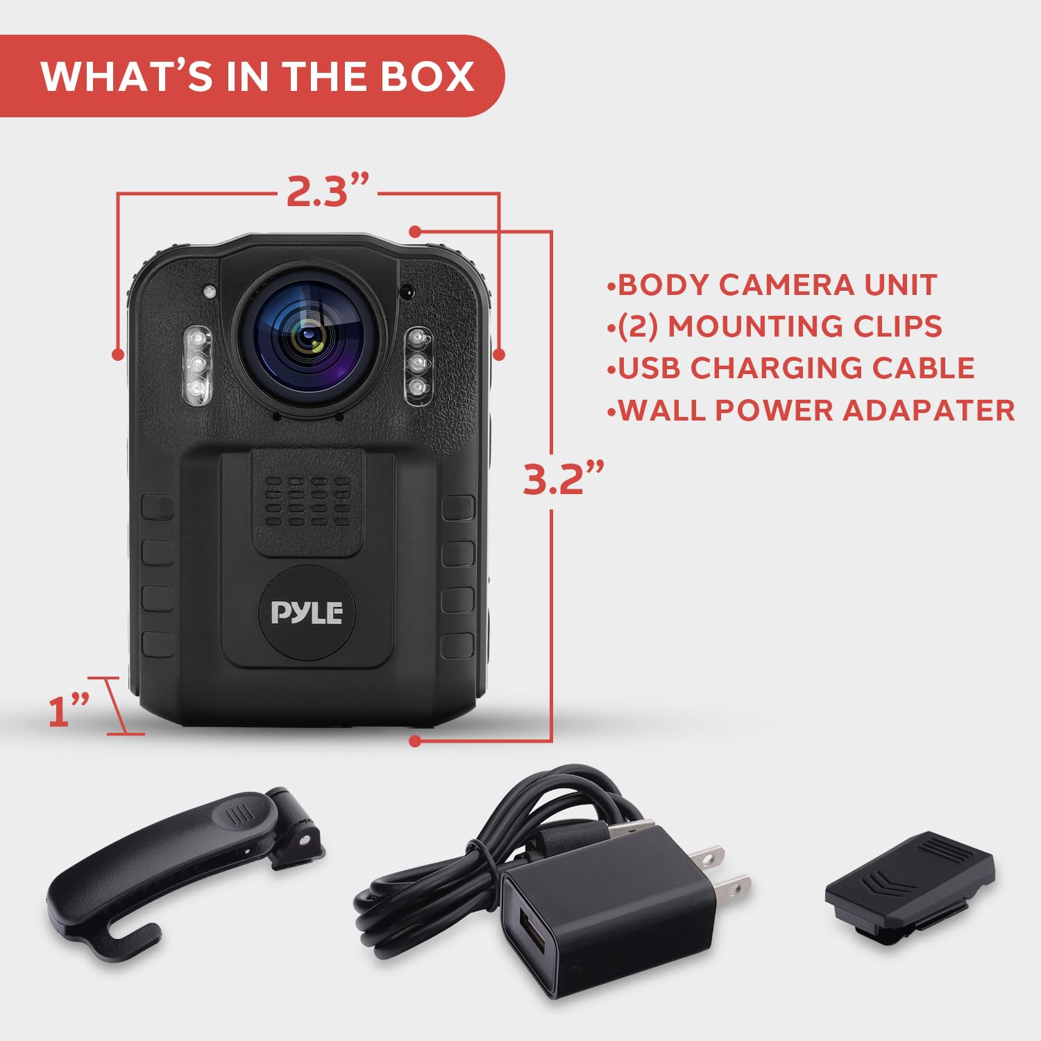 Pyle Police Security Video Compact Camera - HD 2304x1296p Rechargeable Wireless Waterproof Wearable Law Enforcement Mini Surveillance Cam, Audio Video Recording, Night Vision, Motion Detector PPBCM6