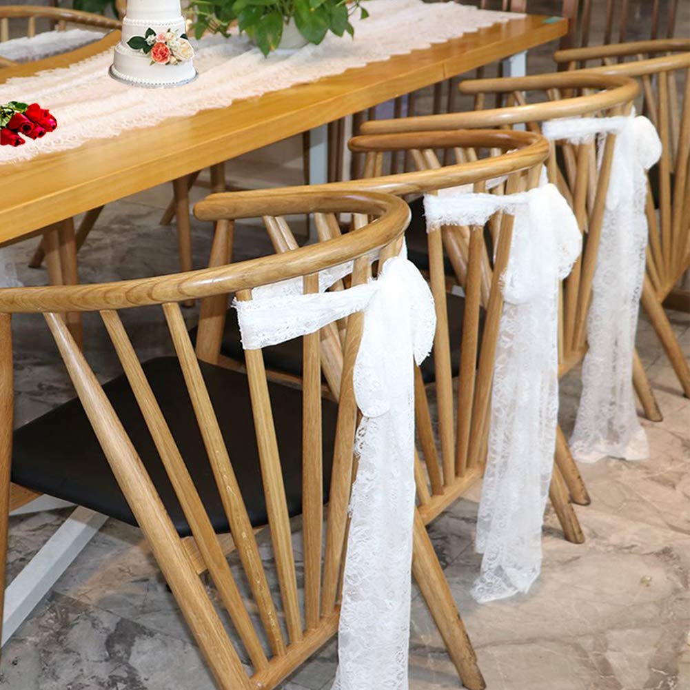 4 Pcs White Lace Table Runners 14 x 120 Inch for Wedding Bridal Shower Baby Shower Party Table Decoration, Rustic Rose Embroidered Boho Table Runner