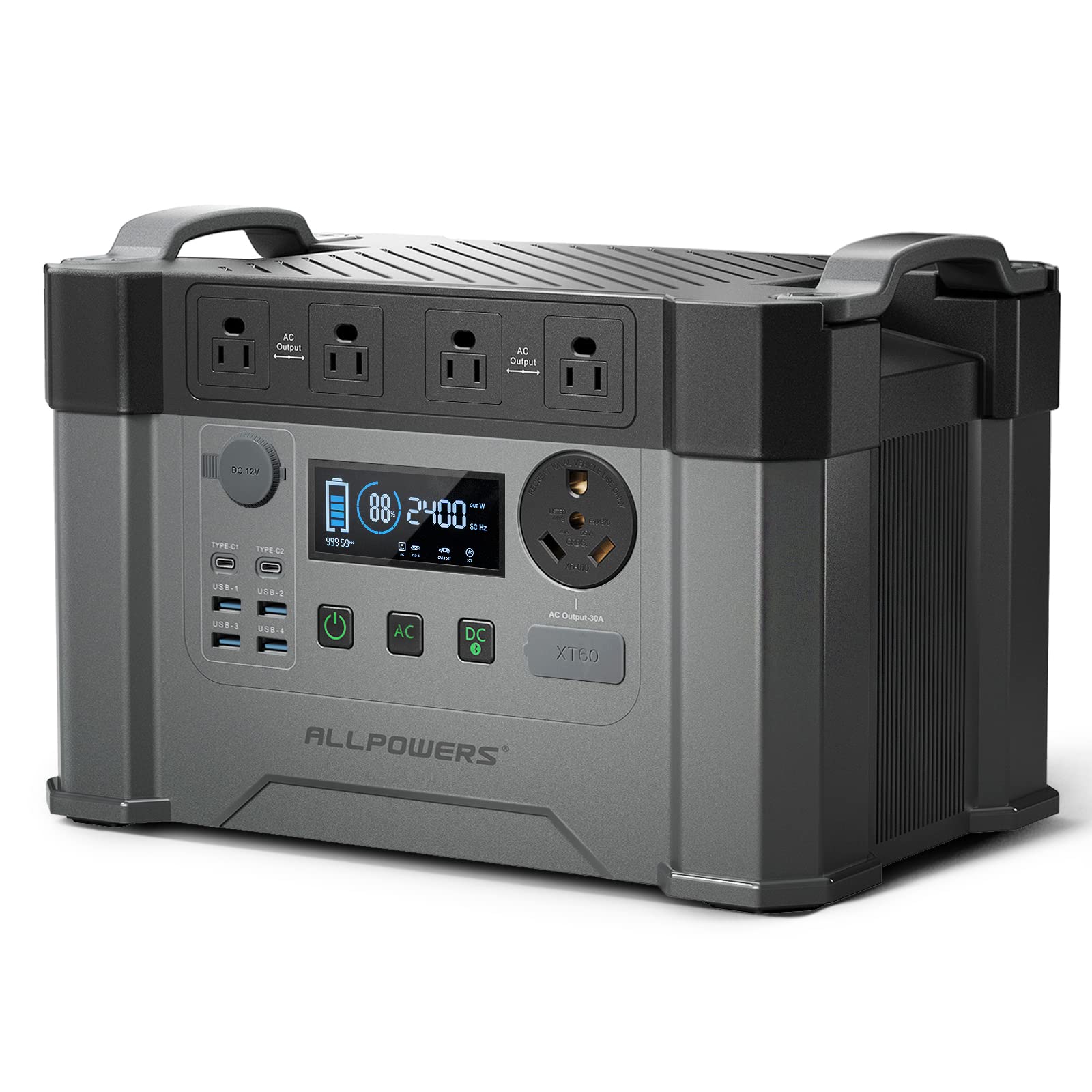 ALLPOWERS S2000 Pro Solar Generator 2400W (4000W Peak), 1500Wh MPPT Portable Power Station, 0-100% in 1.5 Hrs, UPS Function, 30A RV AC for Power Outage Outdoor Camping Home Use Emergency