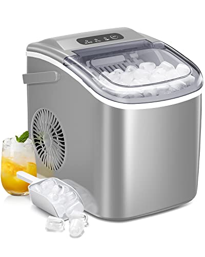 AGLUCKY Ice Makers Countertop,Portable Ice Maker Machine with Handle,Self-Cleaning Ice Maker, 26Lbs/24H, 9 Ice Cubes Ready in 8 Mins, for Home/Office/Kitchen(Grey)