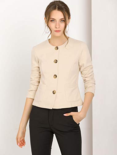 Allegra K Women's Fall Casual Jacket Elegant Button Front Work Office Blazer X-Small Beige