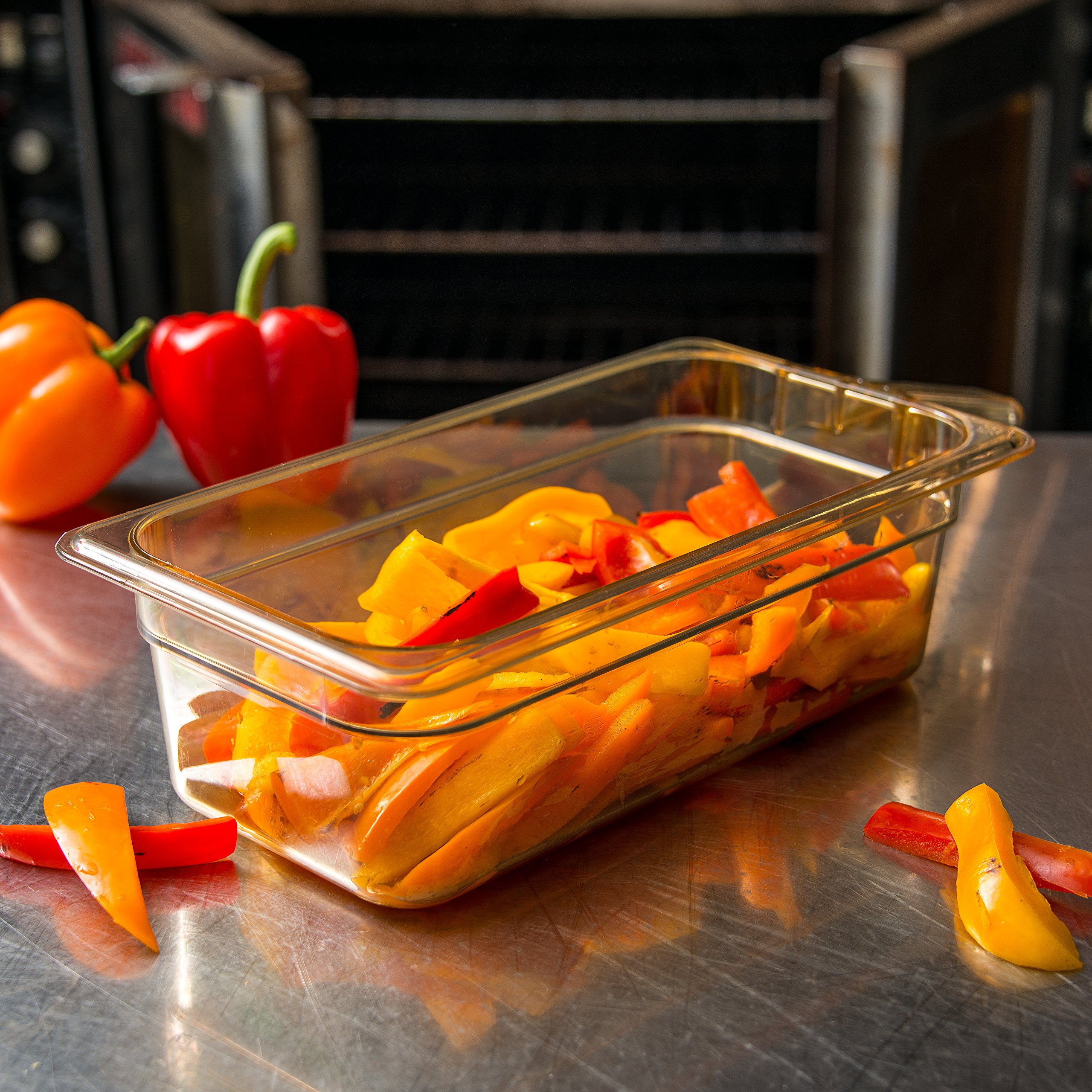 Carlisle FoodService Products 30861H13 StorPlus High Heat Food Pan with 1 Handle, 4" Deep, Third Size, Amber