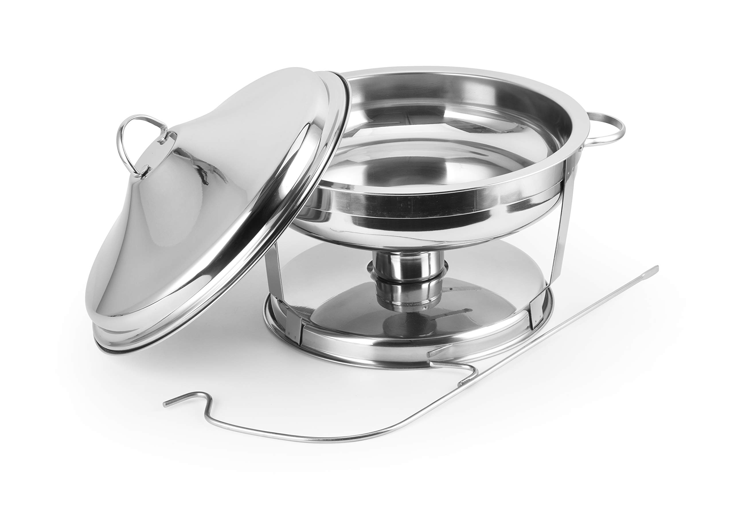 6 Qt Round Chafing Dish With Hanger Stainless Steel Chafer Set And Apron, Buffet Food Warmer Durable, Shiny Silver, Keeps Food Warm In All Catered Events