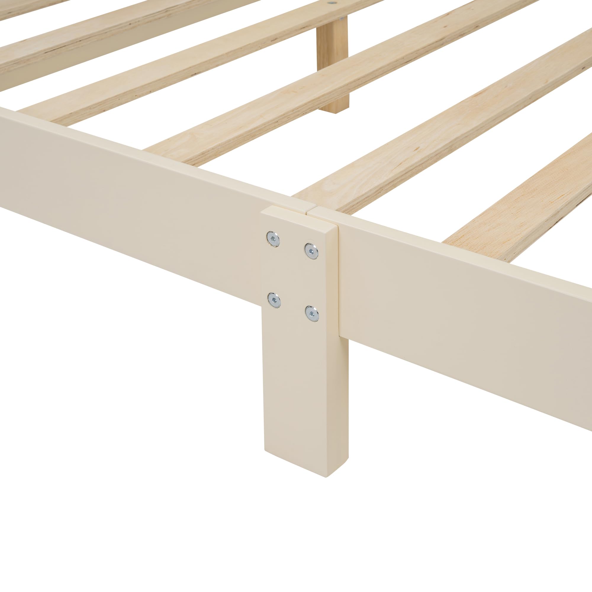 Harper & Bright Designs Full Size Bed Frame with House-Shaped Headboard, Wood Kids Platform Bed with Built-in LED, Cute Single Bed for Girls Boys, No Box Spring Needed (Full,Walnut+Milk White)