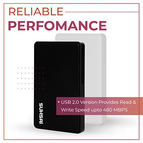 SUHSAI External Hard Drive USB 2.0 Hard Disk Storage and Backup Portable Hard Drive Memory Expansion - Ultra Slim 2.5 inch HDD Compatible with PC, MAC, Laptop, Desktop, Chormebook (250GB, White)