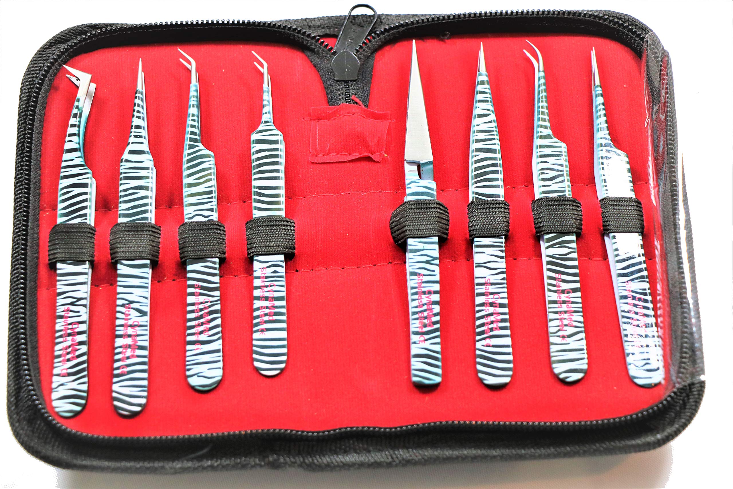 Jewelry Tweezers W/Zebra Pattern 8pcs Set Hand Nipper Repair Tweezers Tool Diy (Cynamed)