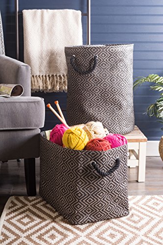 DII Woven Paper Storage Bin, Diamond Basketweave, Black/White, Large