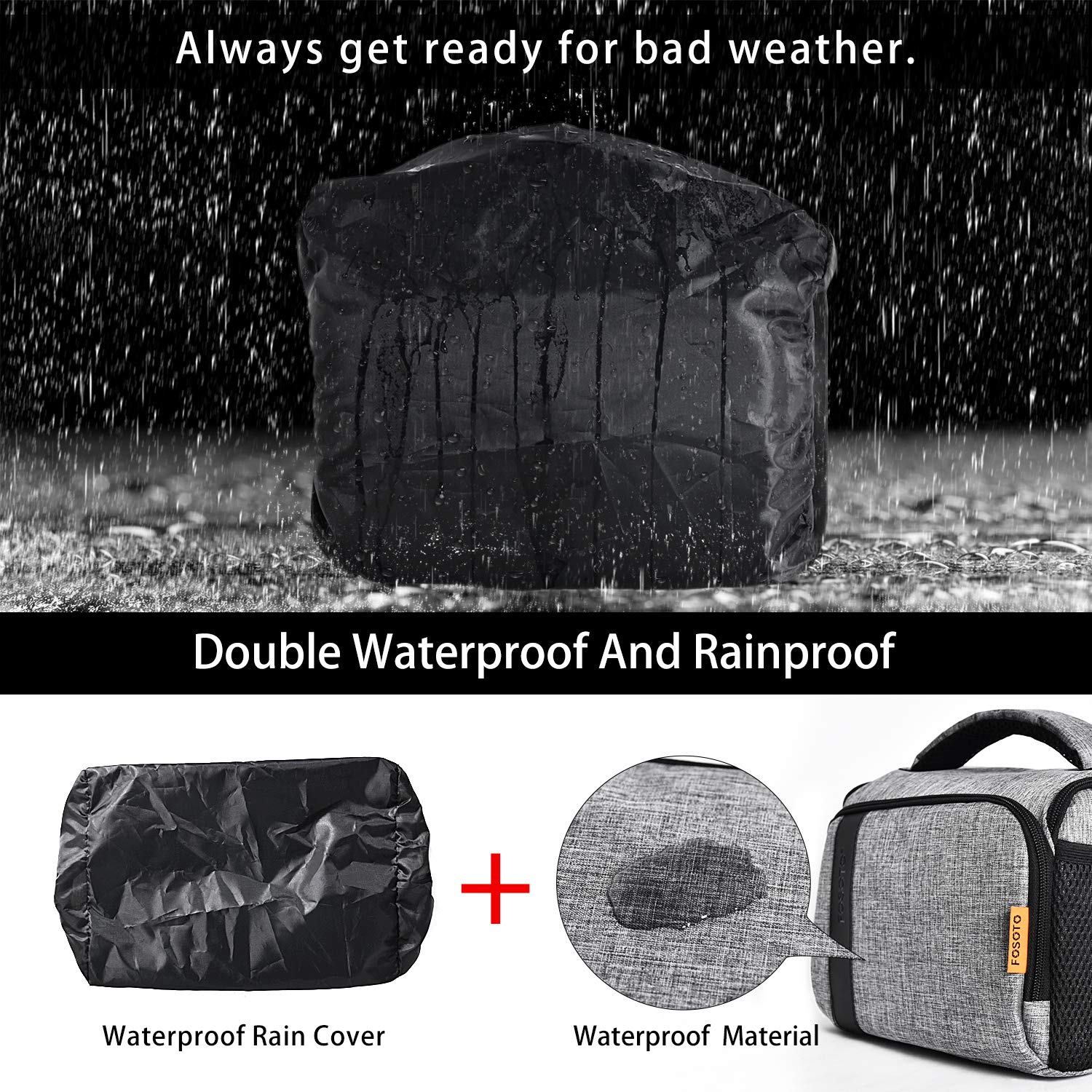 FOSOTO Compact SLR/DSLR Stylish Camera Bag Case Compatible for Nikon P900 B500 D3500 D5600 D7500, Canon EOS T6 T7i T5 4000D 80D, Sony A73 Mirrorless Camera Shoulder Case Waterproof Rain Cover (Gray)