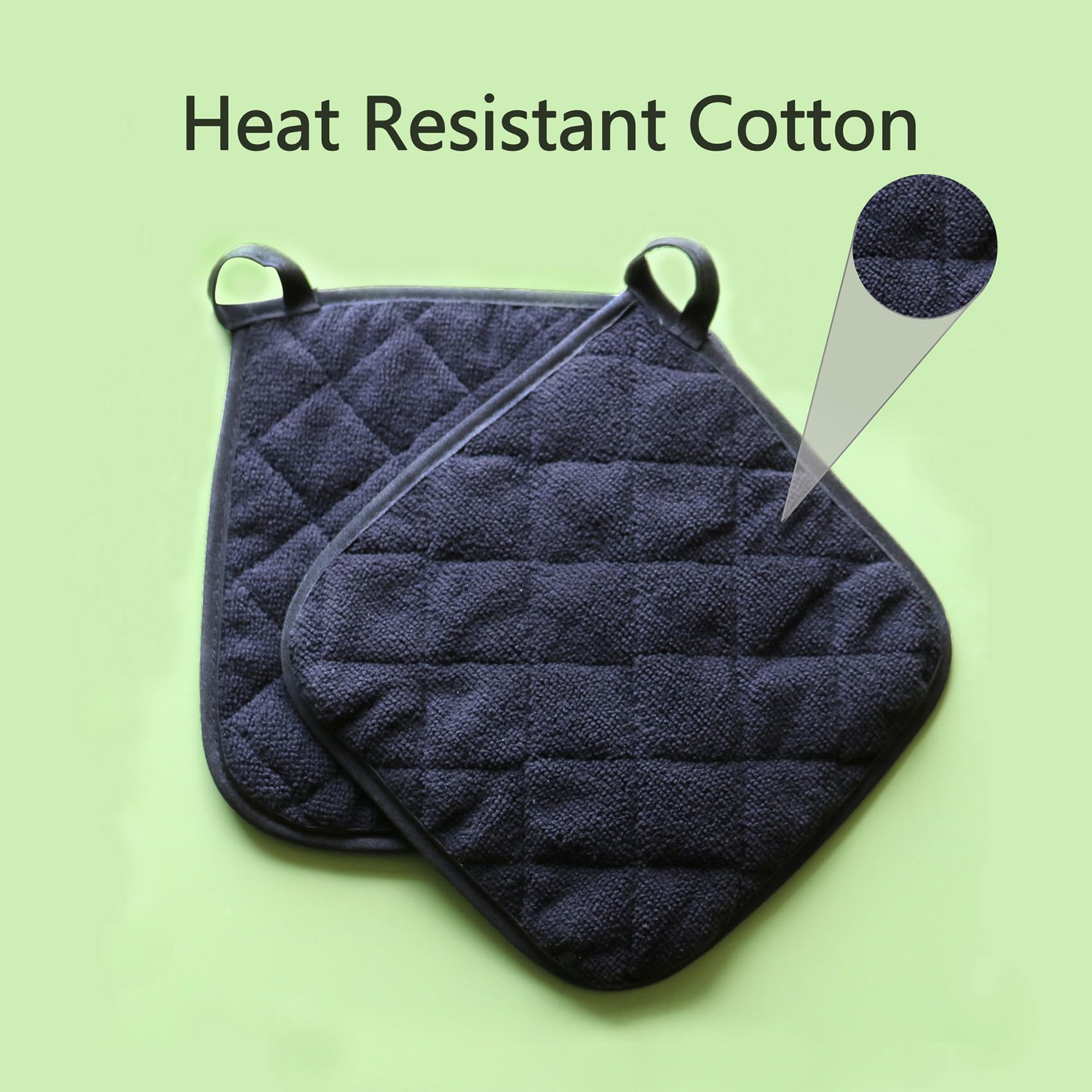 2Pcs Pot Holders Premium Terry Hot Pads Pot Holder for Kitchen Heat Resistant Cotton Potholders Oven Pot Holders Set for Cooking and Baking (Black)
