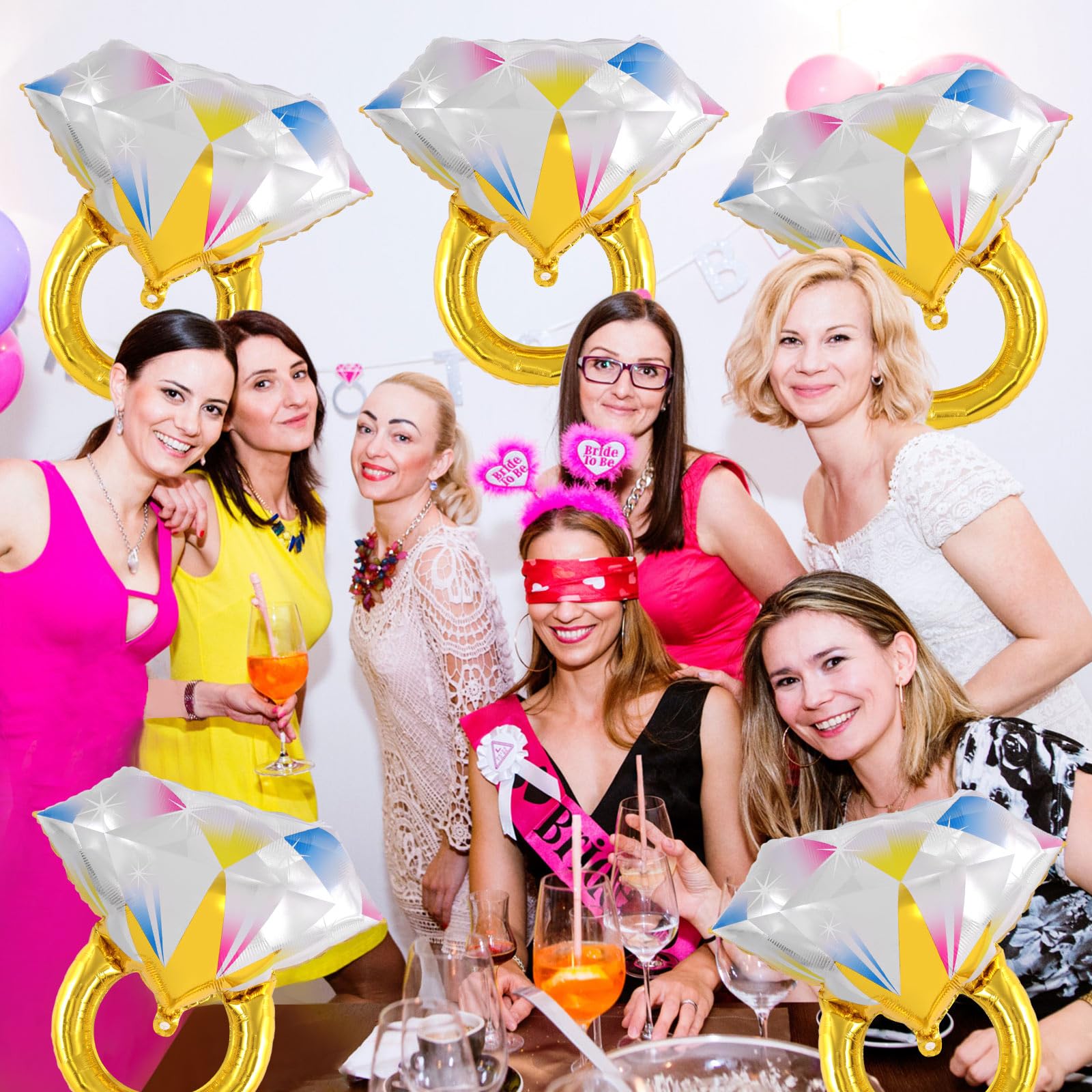 6 PCS Diamond Ring Balloons,Wedding Ring Balloons Decorations,Engagement Balloons,Bachelorette Party Ring Balloons for Bridal Shower Wedding Engagement Bachelorette Party Decorations(Gold)