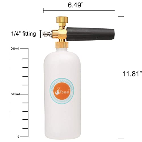 Foseal Adjustable Snow Foam Cannon with Heavy Duty Brass Knob, 1/4" Quick Release Foam Blaster for Pressure Washer Gun, 1L Bottle